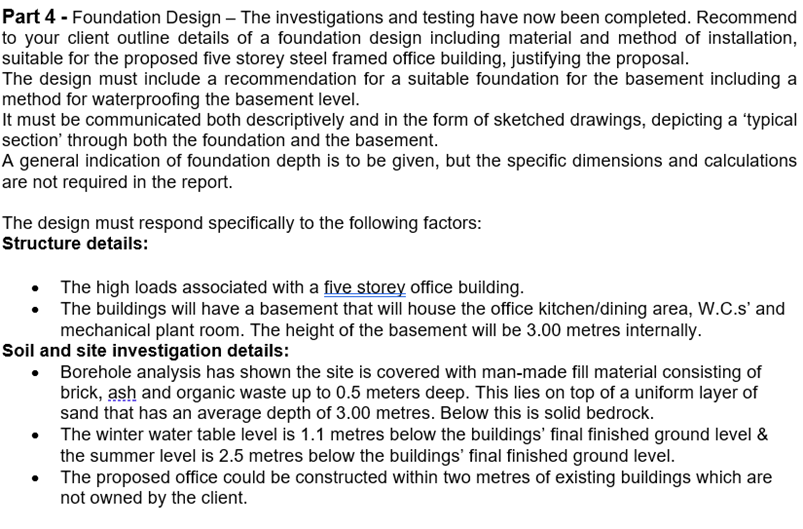 Solved Part 4 - ﻿Foundation Design - ﻿The investigations and | Chegg.com