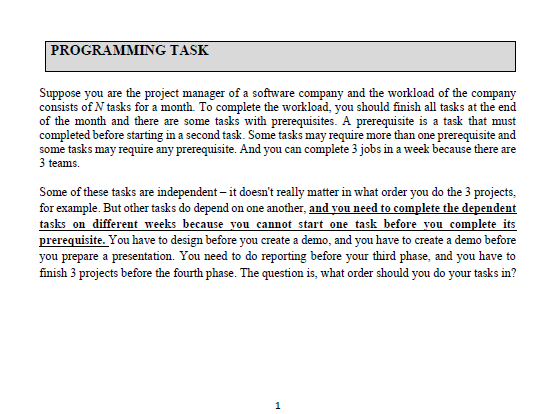 Solved PROGRAMMING TASK Suppose you are the project manager | Chegg.com