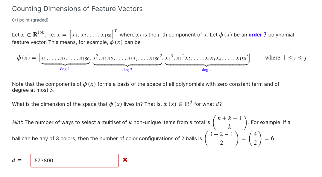 Solved Counting Dimensions of Feature Vectors 0/1 point | Chegg.com