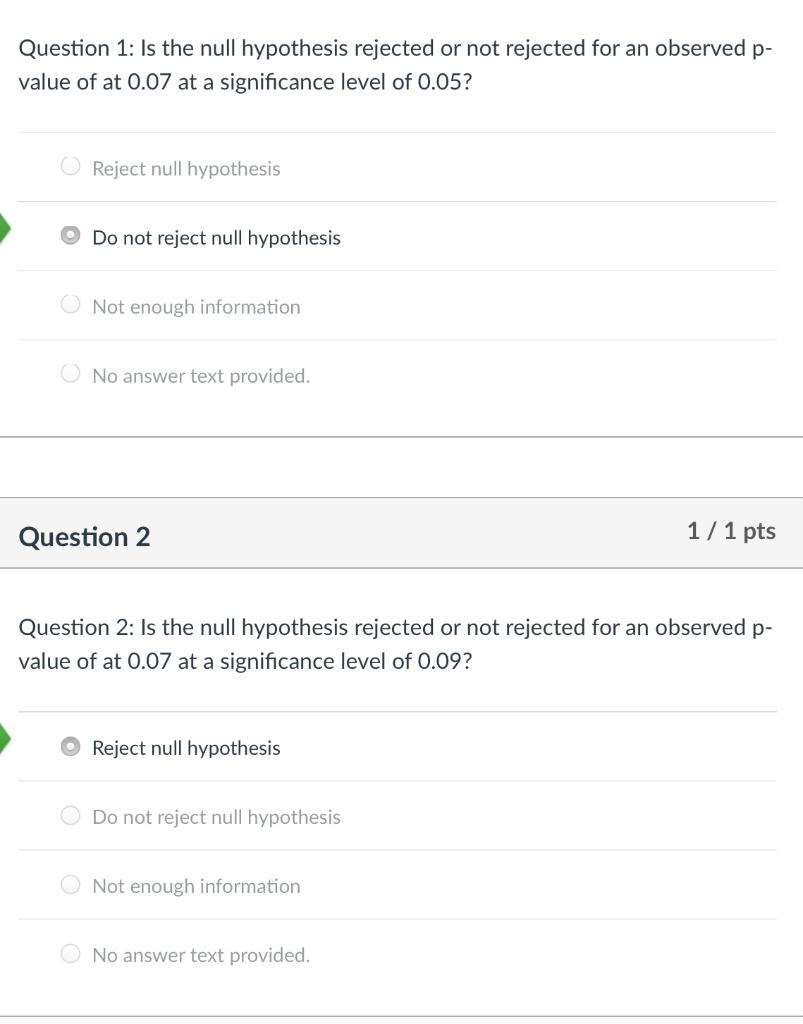 Solved Question 1: Is the null hypothesis rejected or not | Chegg.com