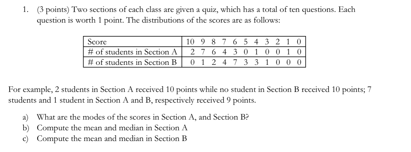 Solved 1. (3 points) Two sections of each class are given a | Chegg.com Solved 1. (3 points) Two sections of each class are given a | Chegg.com