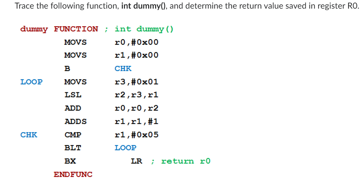Solved Trace the following function, int dummy(), and | Chegg.com