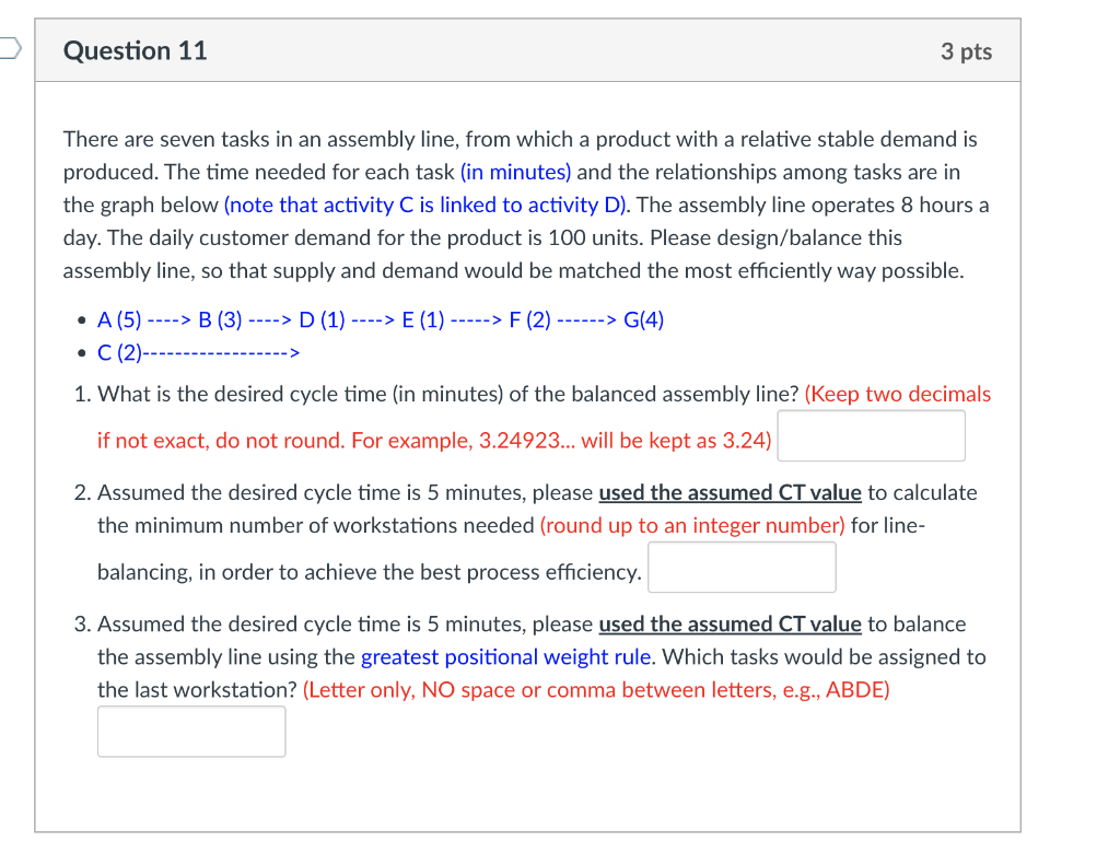 Solved Question 11 3 pts There are seven tasks in an | Chegg.com