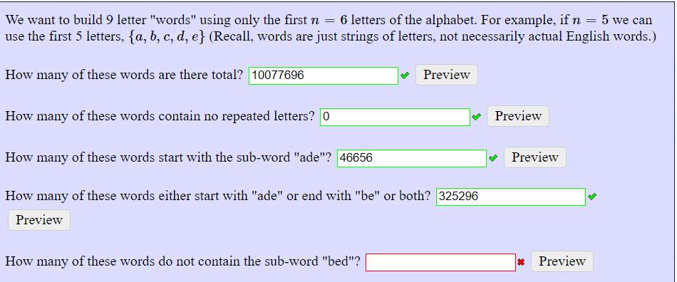 Solved We want to build 9 letter "words" using only the | Chegg.com