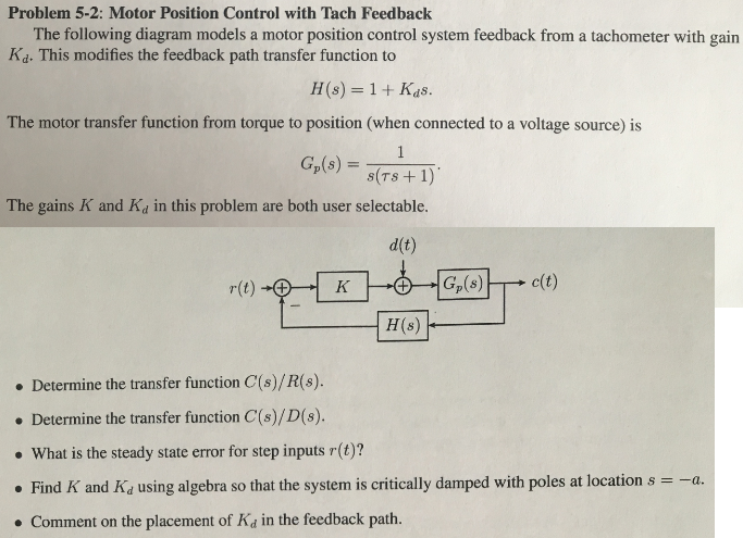 Solved Problem 5-2: Motor Position Control with Tach | Chegg.com