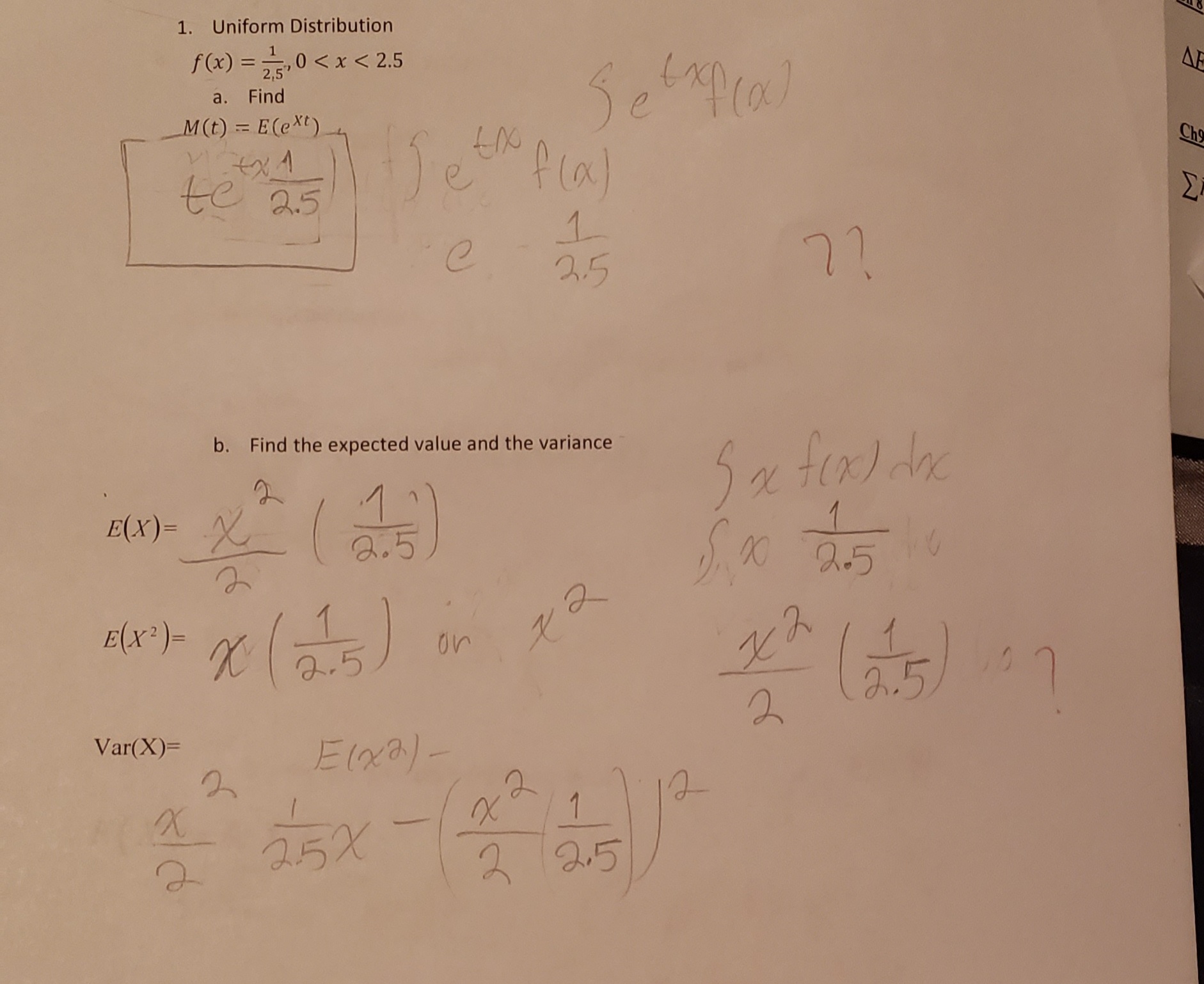 Solved 1. Uniform Distribution f(x)=2,51,0 | Chegg.com