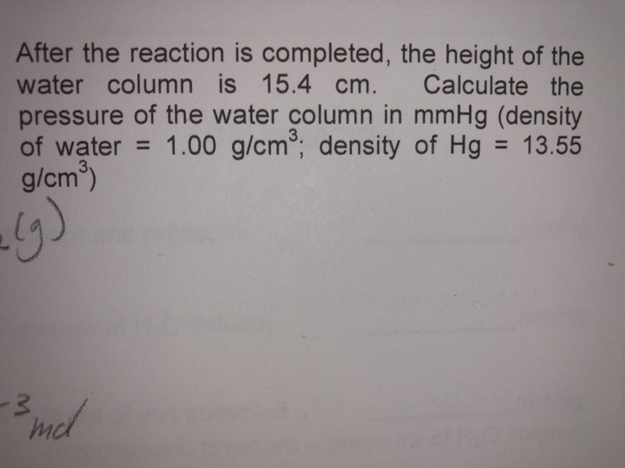 Solved after the reaction is completed the height of the | Chegg.com