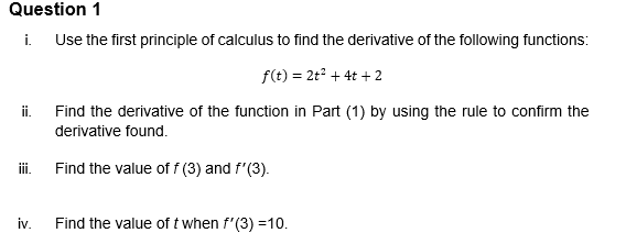 Solved i. Use the first principle of calculus to find the | Chegg.com
