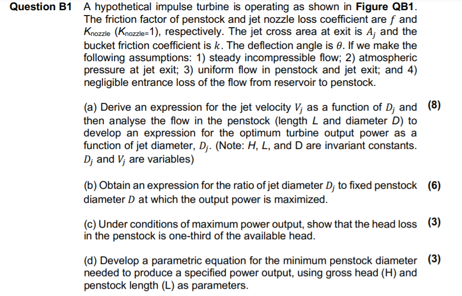 Solved Question B1 A hypothetical impulse turbine is | Chegg.com