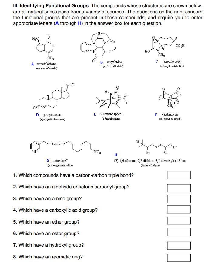 Solved III. Identifying Functional Groups. The compounds | Chegg.com