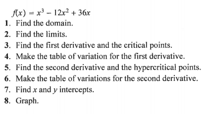 Solved f(x) = x3 - 12x2 + 36x 1. Find the domain. 2. Find | Chegg.com