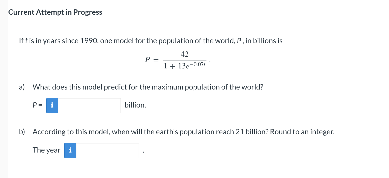 Solved Current Attempt in ProgressIf t ﻿is in years since | Chegg.com