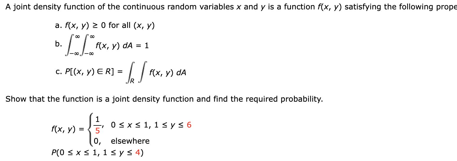 Solved A joint density function of the continuous random | Chegg.com
