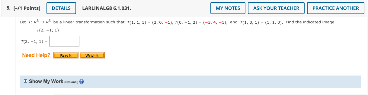 Solved 5. [-/1 Points] DETAILS LARLINALG8 6.1.031. MY NOTES | Chegg.com