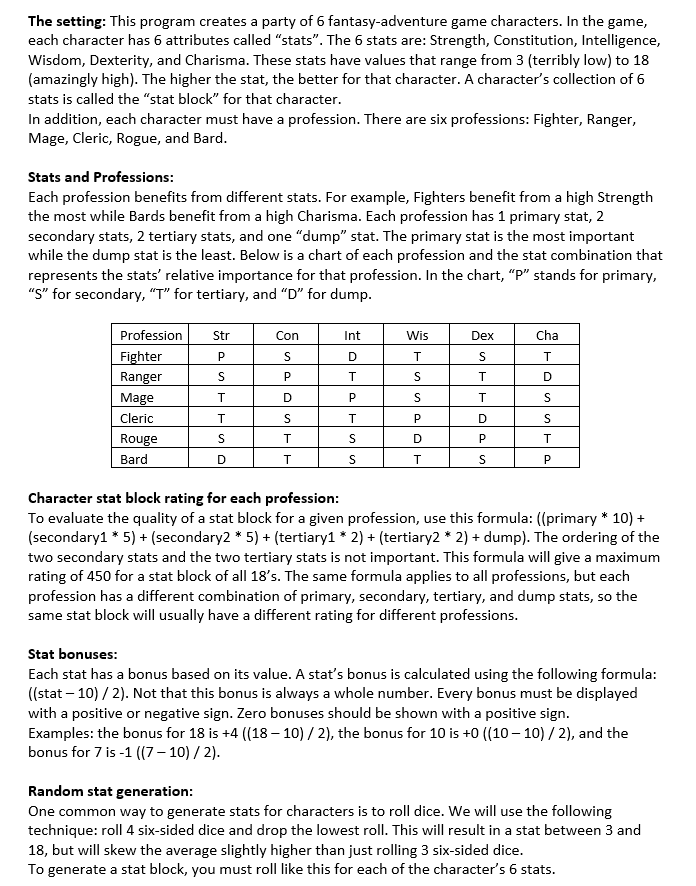 Solved The setting: This program creates a party of 6 | Chegg.com