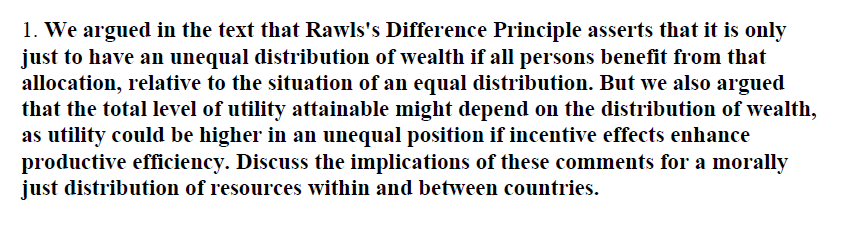 Solved 1. We argued in the text that Rawls's Difference | Chegg.com