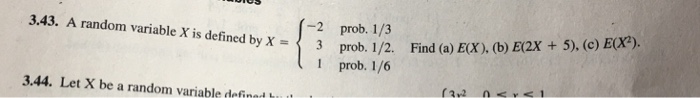 Solved 3.43. A random -2 prob. 1/3 variable X is defined by | Chegg.com