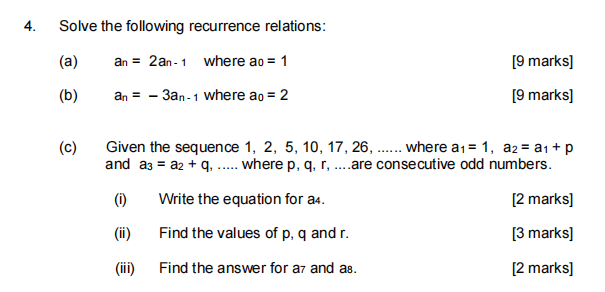 Solved 4. Solve the following recurrence relations: (a) | Chegg.com
