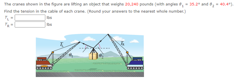 Solved The cranes shown in the figure are lifting an object | Chegg.com