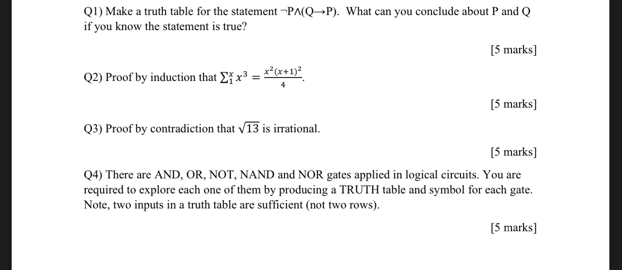 Solved Q1) Make a truth table for the statement \\( \\neg | Chegg.com