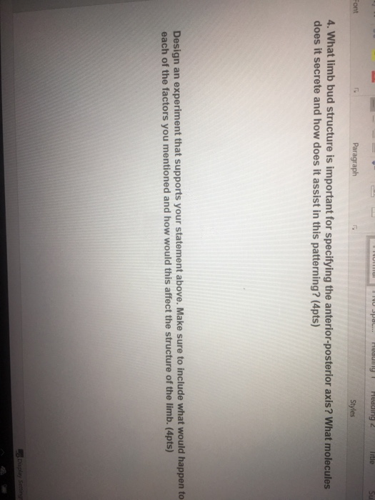 Solved Paragraph 4. What limb bud structure is important for | Chegg.com