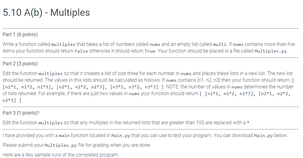 Solved 5.10 A(b) - Multiples Part 1 6 points) Write a | Chegg.com