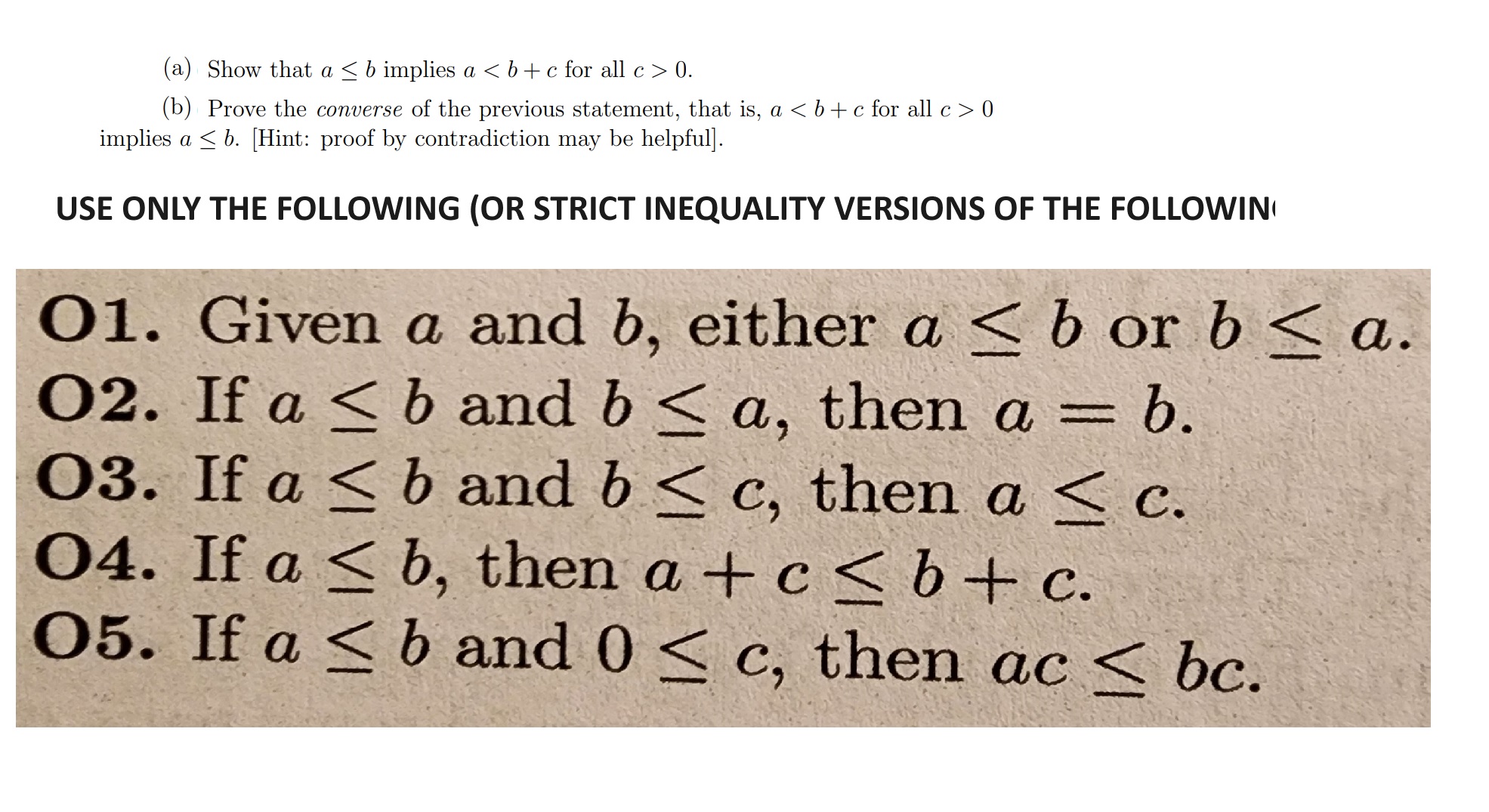 Solved USE ONLY THE FOLLOWING (OR STRICT INEQUALITY VERSIONS | Chegg.com