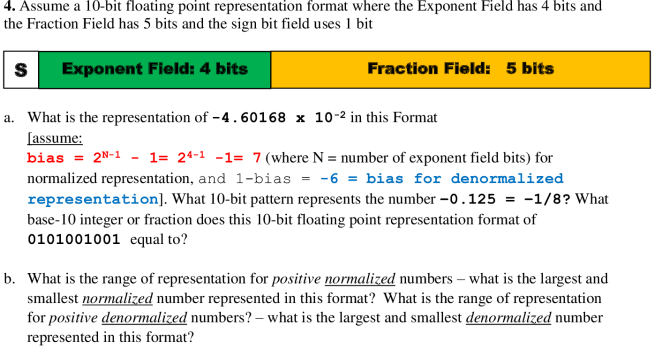 Solved 4. Assume a 10-bit floating point representation | Chegg.com