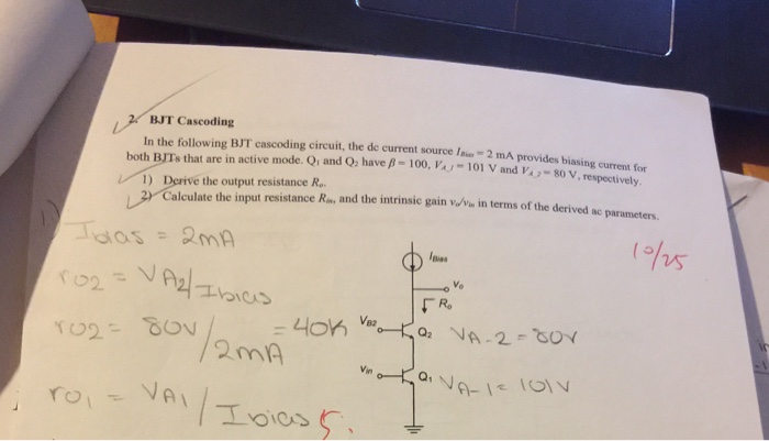 Solved In the following BJT cascoding circuit, the dc | Chegg.com