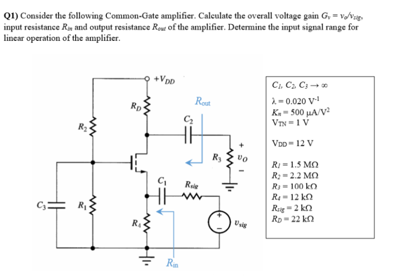Solved Q1) Consider the following Common-Gate amplifier. | Chegg.com