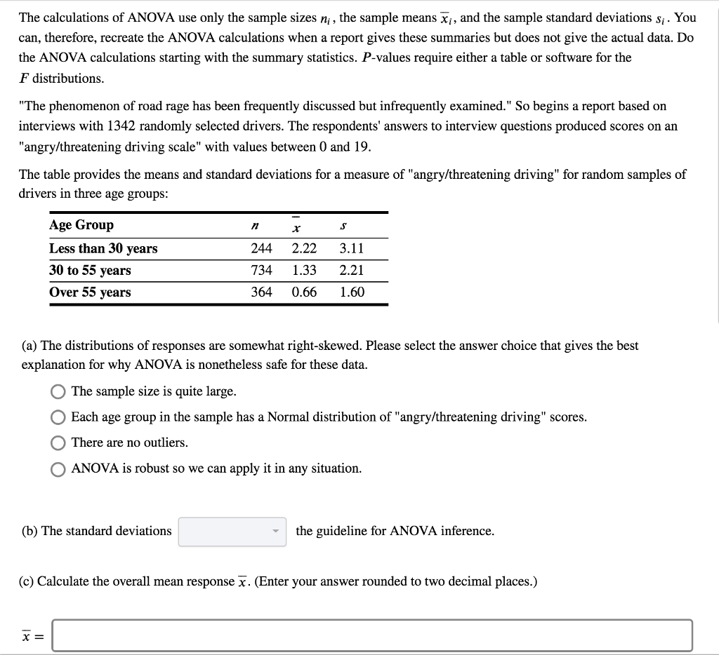 Solved The calculations of ANOVA use only the sample sizes | Chegg.com