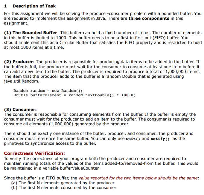 Solved (JAVA) Bounded-buffer producer-consumer problem | Chegg.com