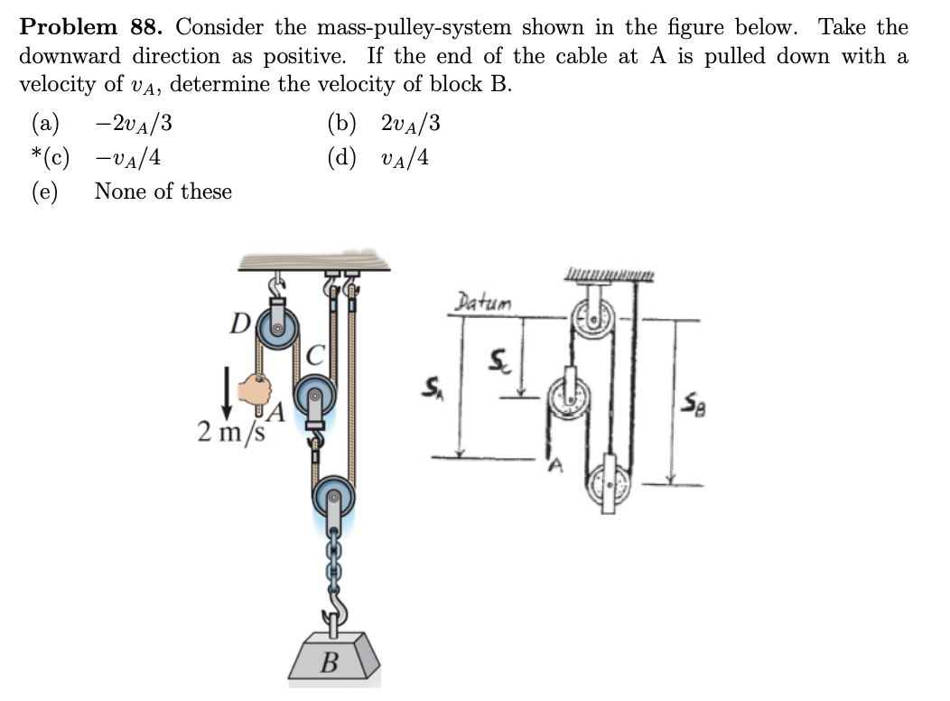 Solved Problem 88. Consider the mass-pulley-system shown in | Chegg.com