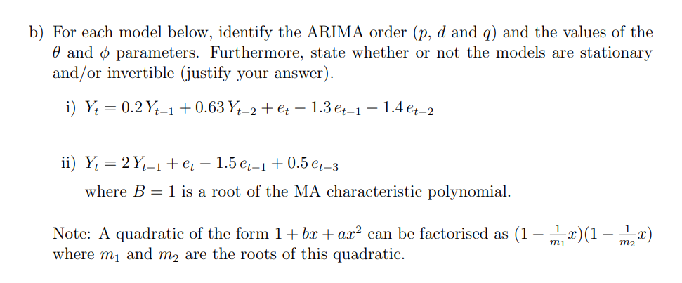 Solved For each model below, identify the ARIMA order (p,d | Chegg.com