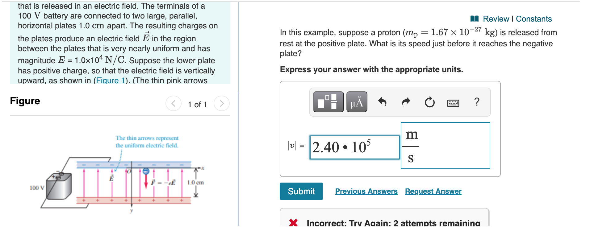 Solved that is released in an electric field. The terminals | Chegg.com