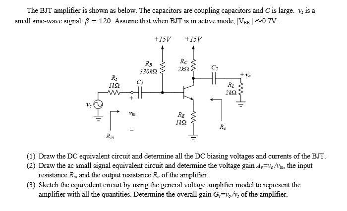 Solved The BJT amplifier is shown as below. The capacitors | Chegg.com