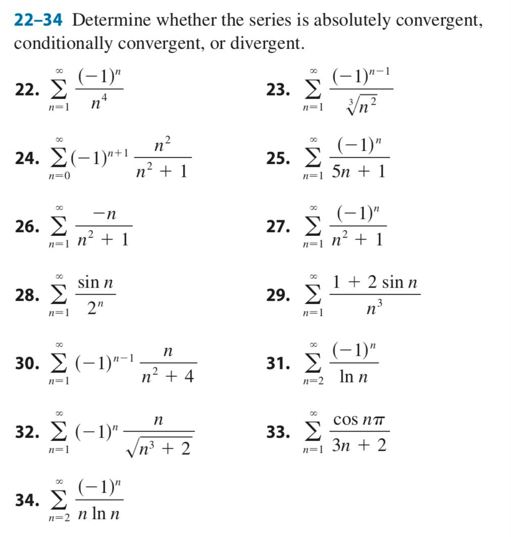 Solved 22-34 Determine whether the series is absolutely | Chegg.com