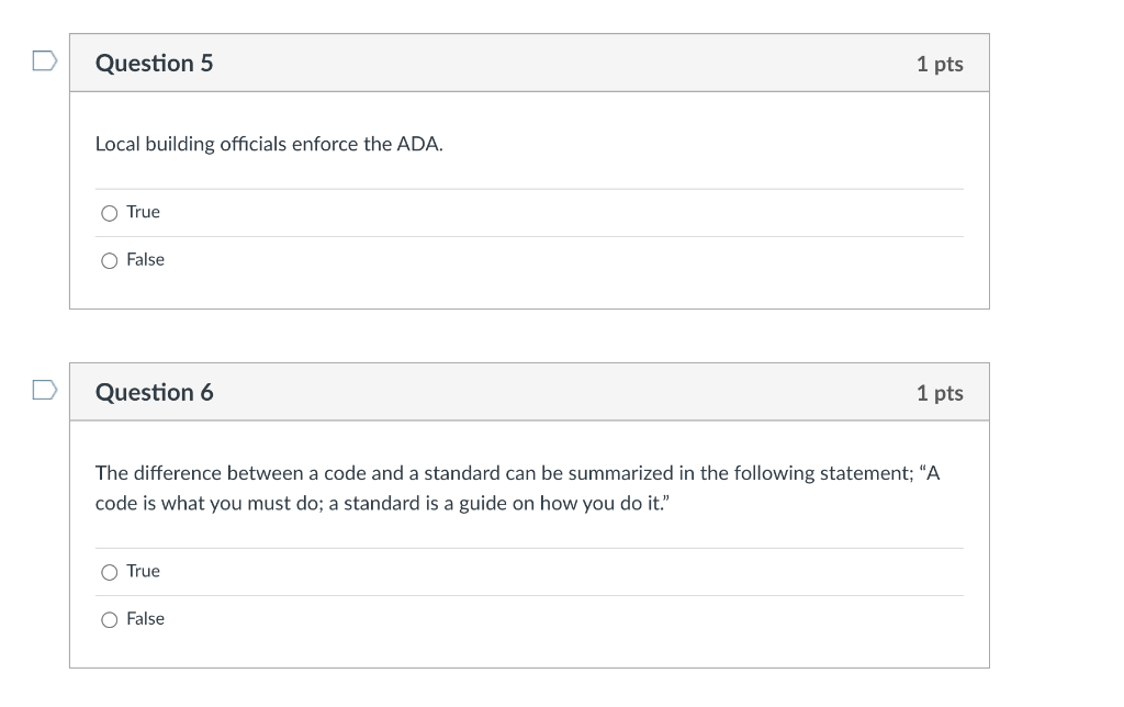 Solved Local building officials enforce the ADA. True False | Chegg.com