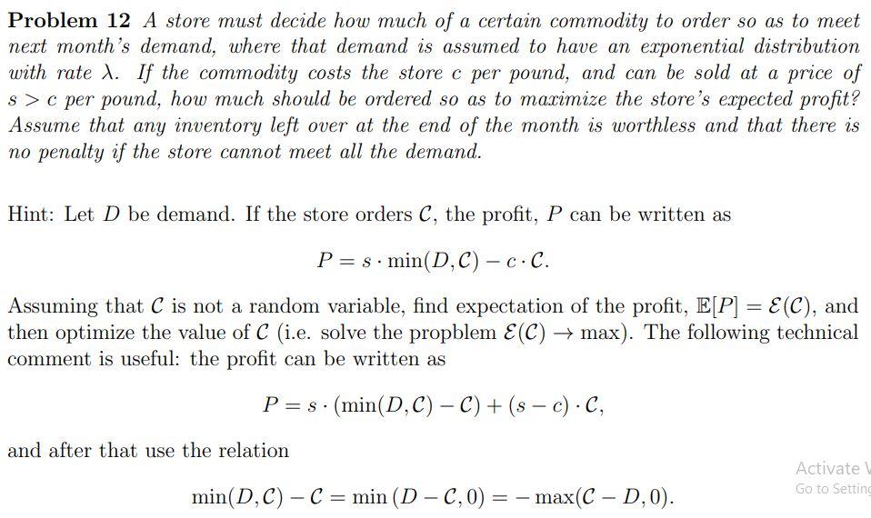 Solved Problem 12 A store must decide how much of a certain | Chegg.com