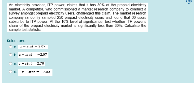 Solved An electricity provider, ITP power, claims that it | Chegg.com