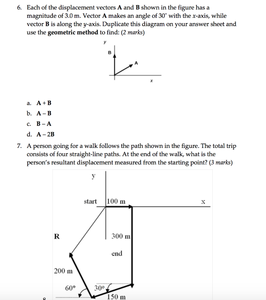 Solved 6. Each of the displacement vectors A and B shown in | Chegg.com