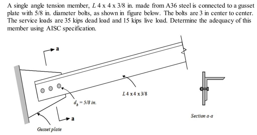 Solved A single angle tension member, L 4 x 4 x 3/8 in. made | Chegg.com