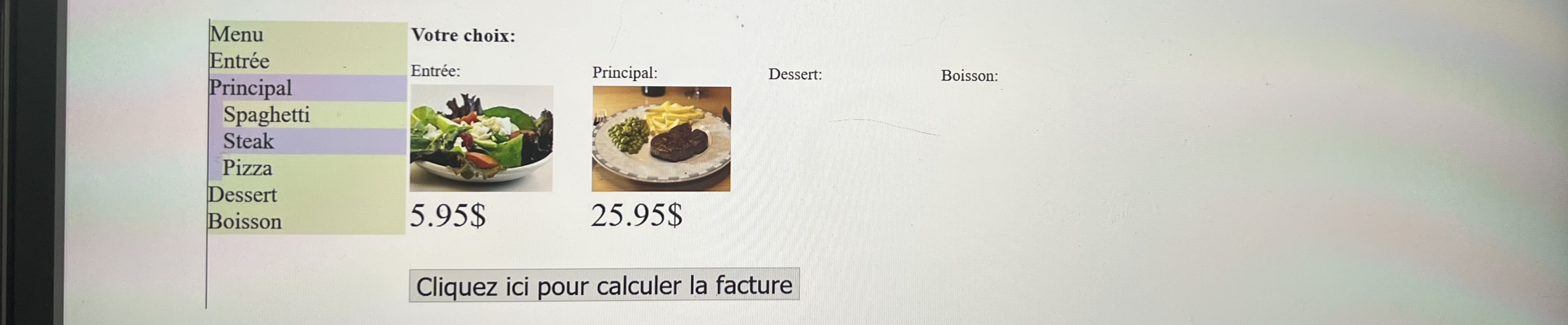 HTML question: This is to display a menu with 4 | Chegg.com