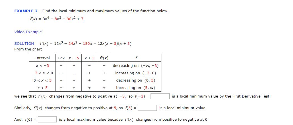 Solved EXAMPLE 2 Find the local minimum and maximum values | Chegg.com
