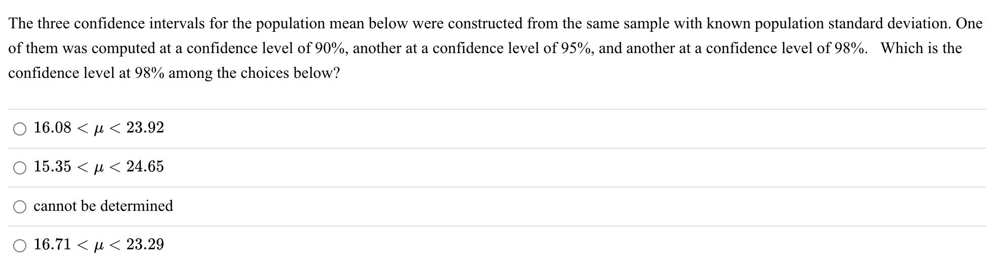 Solved The three confidence intervals for the population | Chegg.com