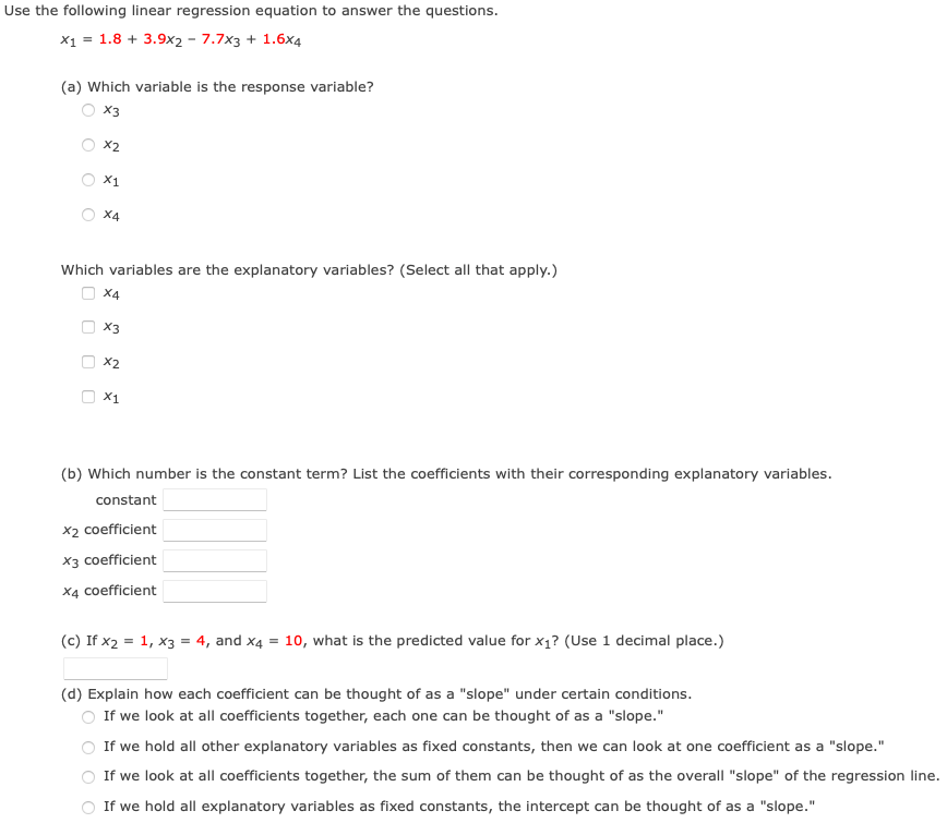 Solved Use the following linear regression equation to | Chegg.com