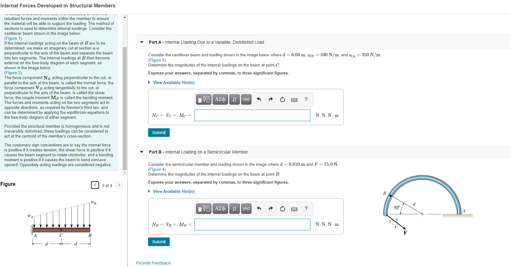 Solved Part A - Internal Loading Due to a variable, | Chegg.com