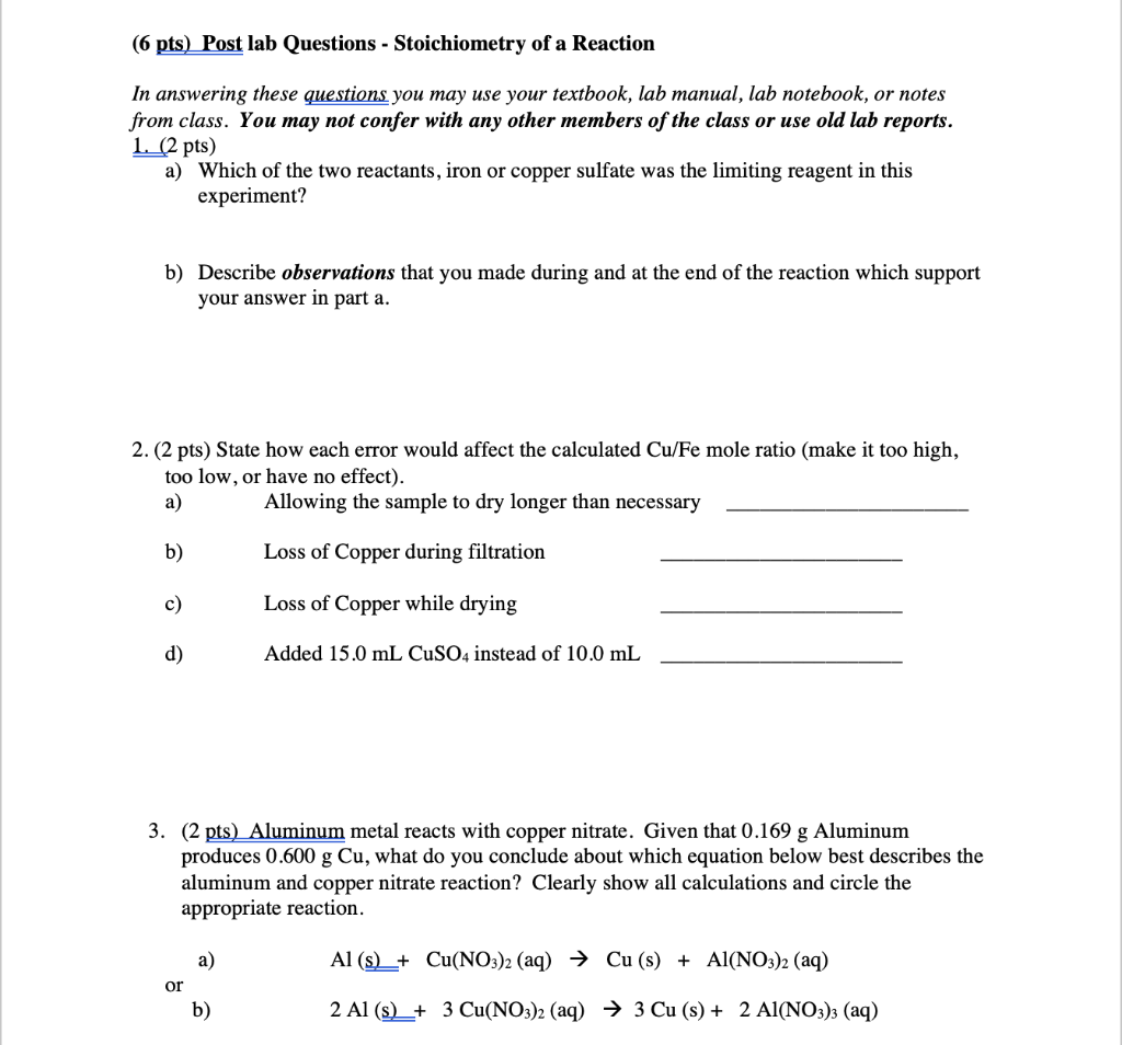 Solved mole Fe mole Cu Experimental Ratio mole Cu / mole Fe | Chegg.com