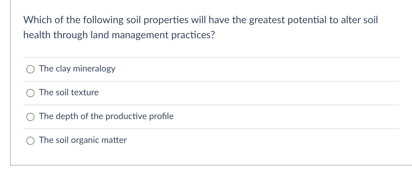 Solved Which of the following soil properties will have the | Chegg.com