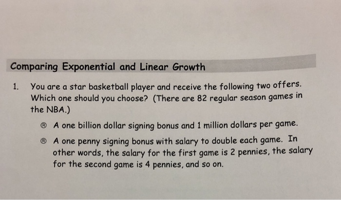 Solved Comparing Exponential and Linear Growth You are a | Chegg.com